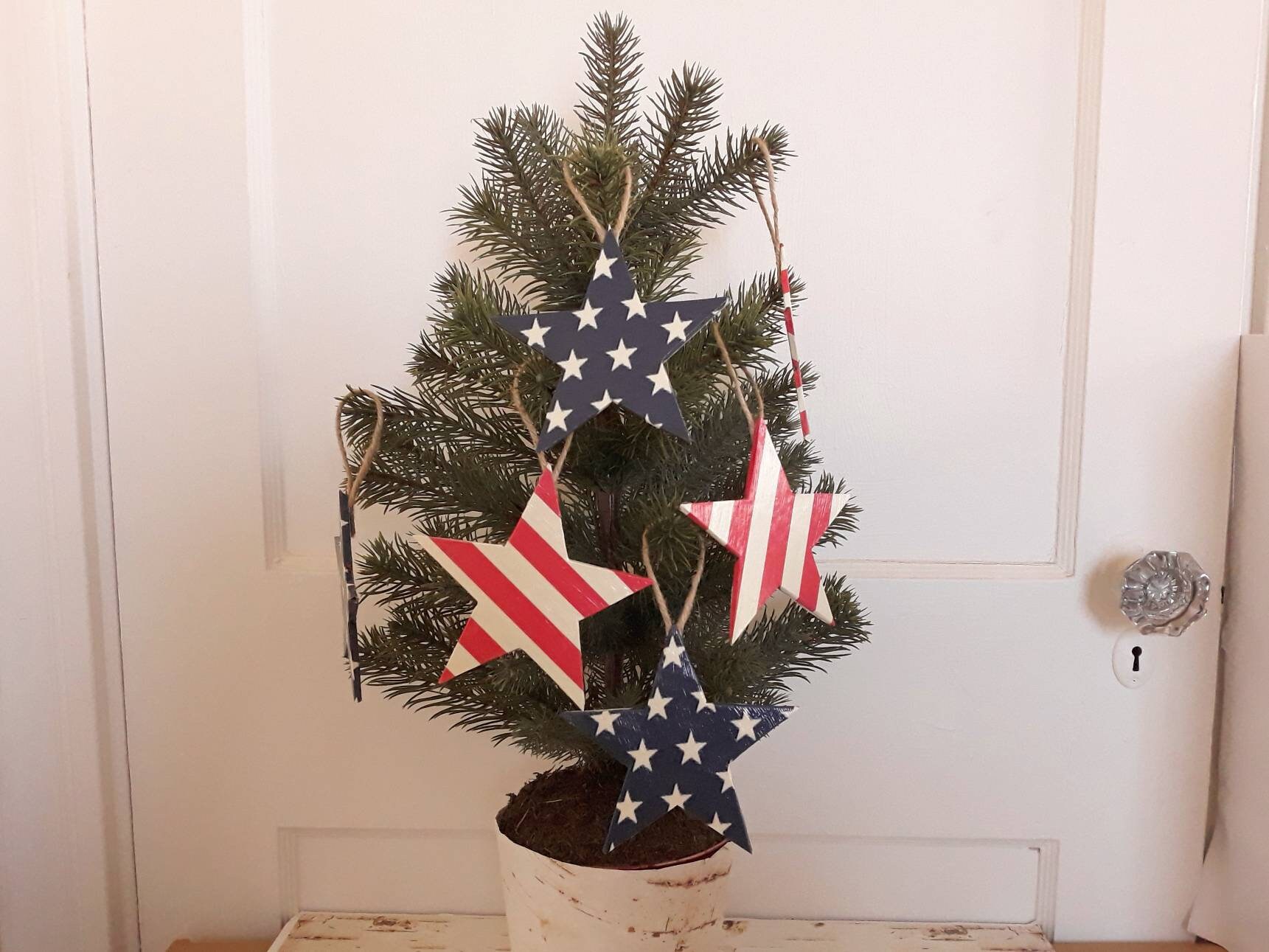 Americana Stars and Stripes Star Shaped Ornaments with Twine | Etsy