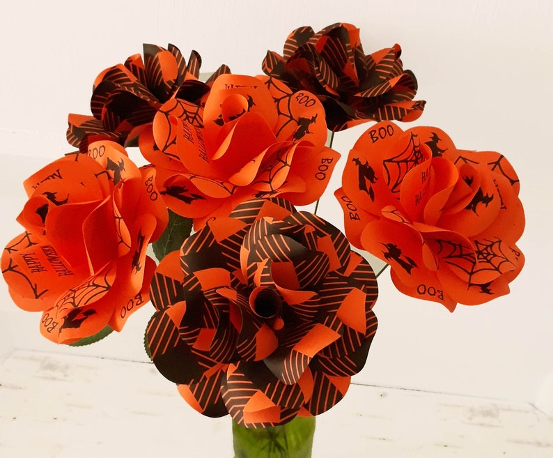 Fall Orange and Black Buffalo Check Paper Roses and Happy - Etsy