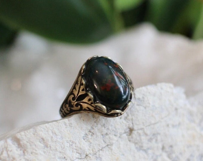 Bloodstone Ring, March Birthstone Jewelry, Unique Gemstone Gift - Etsy