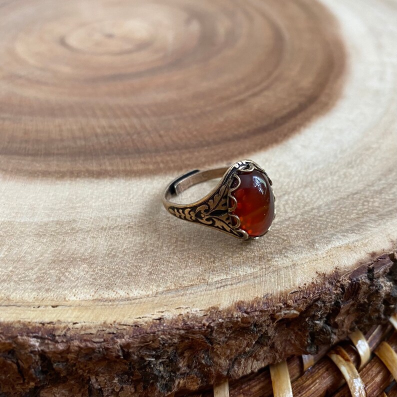 Carnelian Ring Brass Boho Gemstone Ring Positive Energy - Etsy
