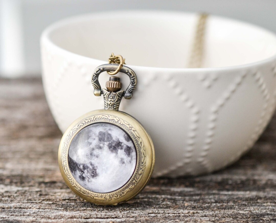 Moon Pocket Watch Necklace, Stargazer Gift, Full Moon Phase Jewelry - Etsy