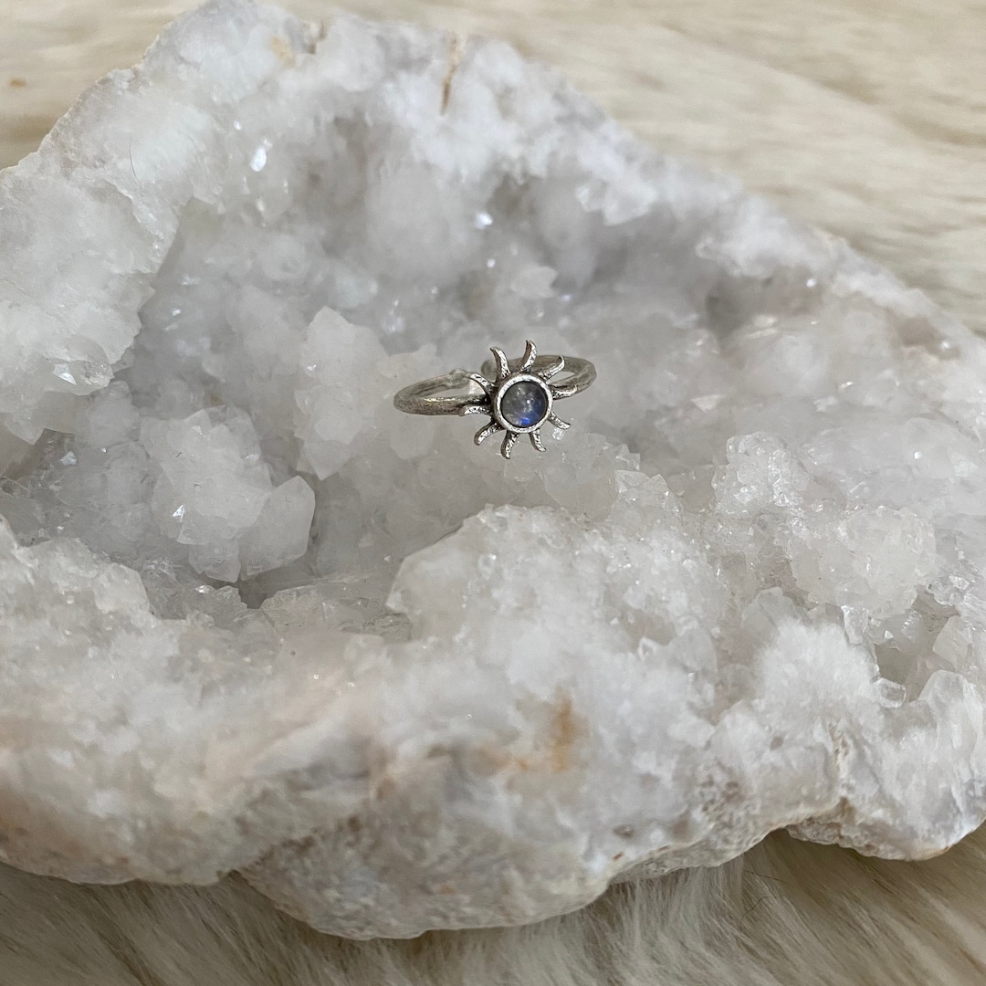 Dainty Sun Moonstone Ring, Boho Gemstone Jewelry, Silver Sun Ring Gift ...