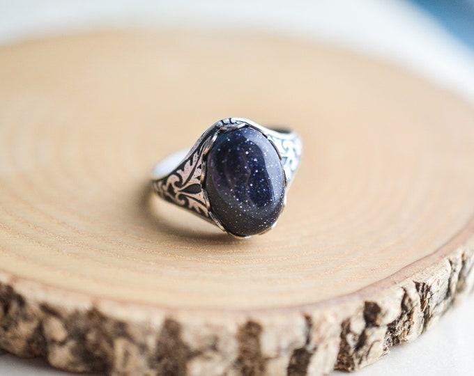 Blue Goldstone Ring, Boho Gemstone Ring, Healing Stone Jewelry - Etsy