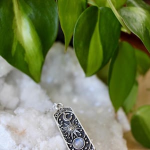 Silver Cosmic Moonstone Necklace, Sun Moon Stars Gemstone Jewelry ...