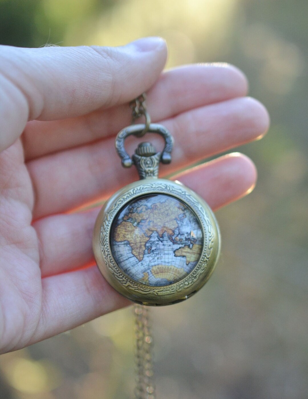 Vintage Map Pocket Watch Necklace, Wanderlust Jewelry, World Traveler ...