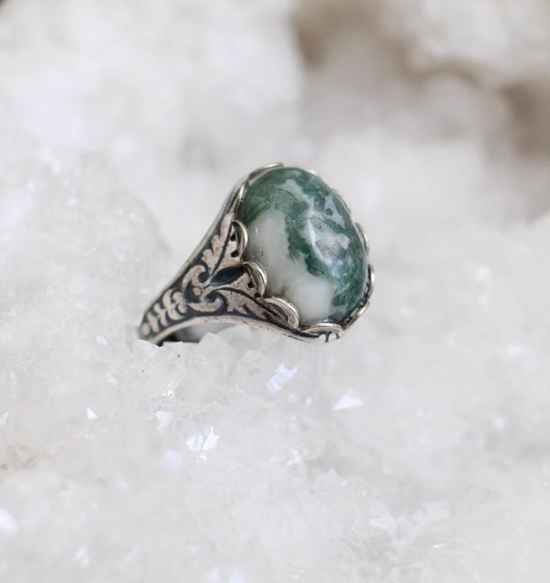 Tree Agate Adjustable Ring, Natural Gemstone Jewelry, Nature Lover Gift ...