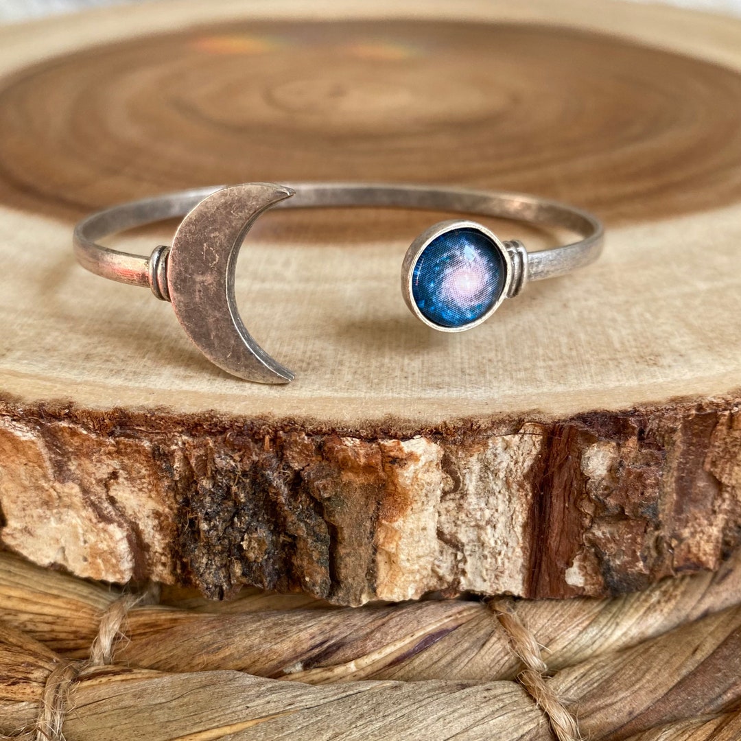 Moon and Galaxy Cuff Bracelet, Celestial Jewelry, Crescent Moon ...