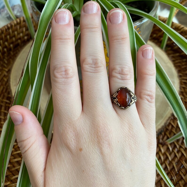 Carnelian Ring Brass Boho Gemstone Ring Positive Energy - Etsy