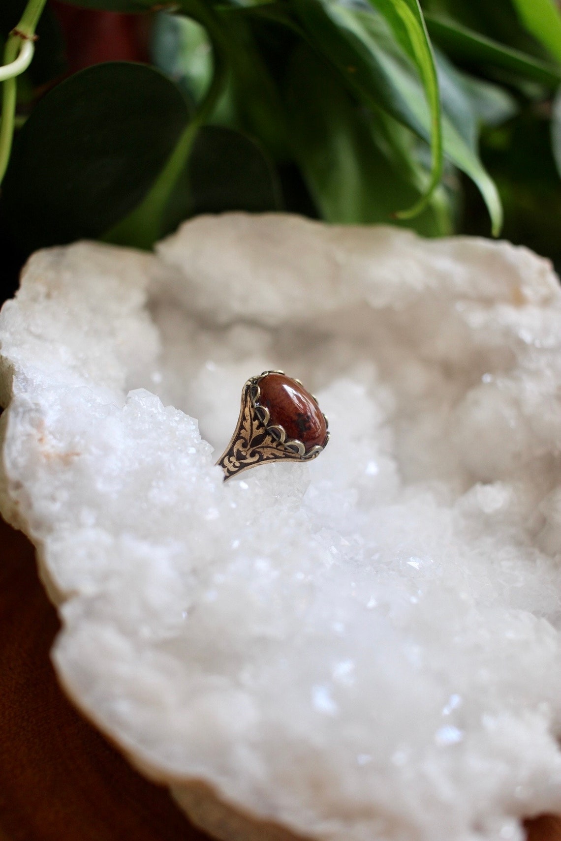 Red Obsidian Ring, Boho Gemstone Ring, Healing Stone Jewelry - Etsy
