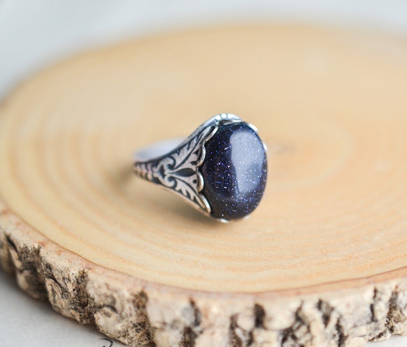 Blue Goldstone Ring Boho Gemstone Ring Healing Stone Jewelry - Etsy