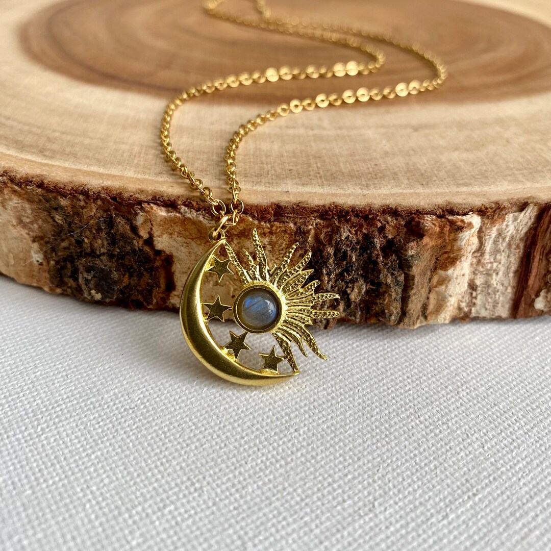 Celestial Labradorite Necklace Sun Moon Stars Jewelry - Etsy