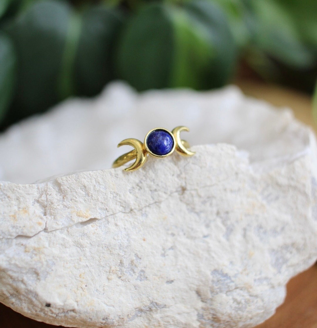 Lapis Lazuli Triple Moon Ring, Moon Phase Blue Gemstone Jewelry ...