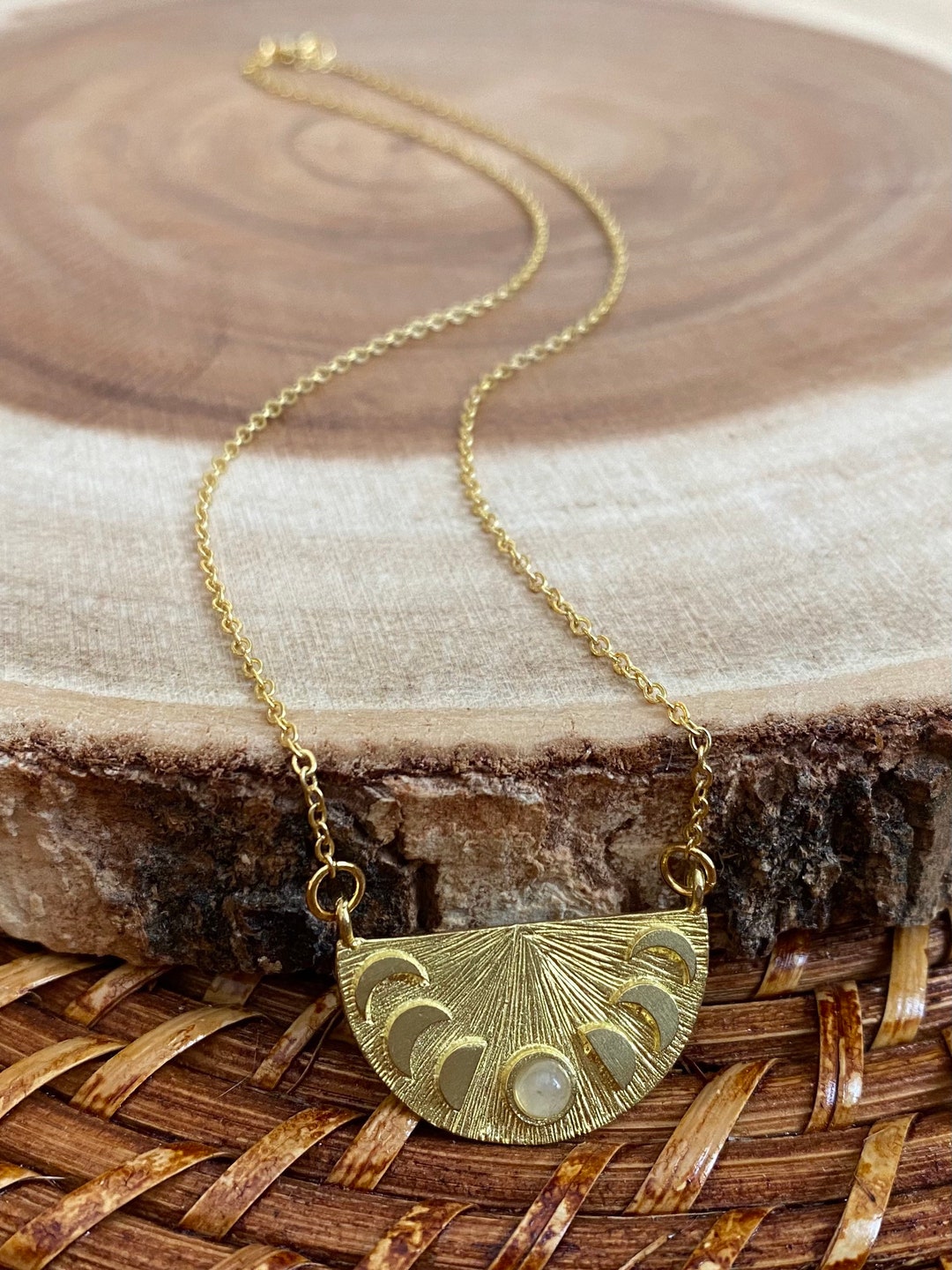 Gold Moonstone Moon Phase Necklace, Celestial Boho Jewelry, Lunar Gift ...