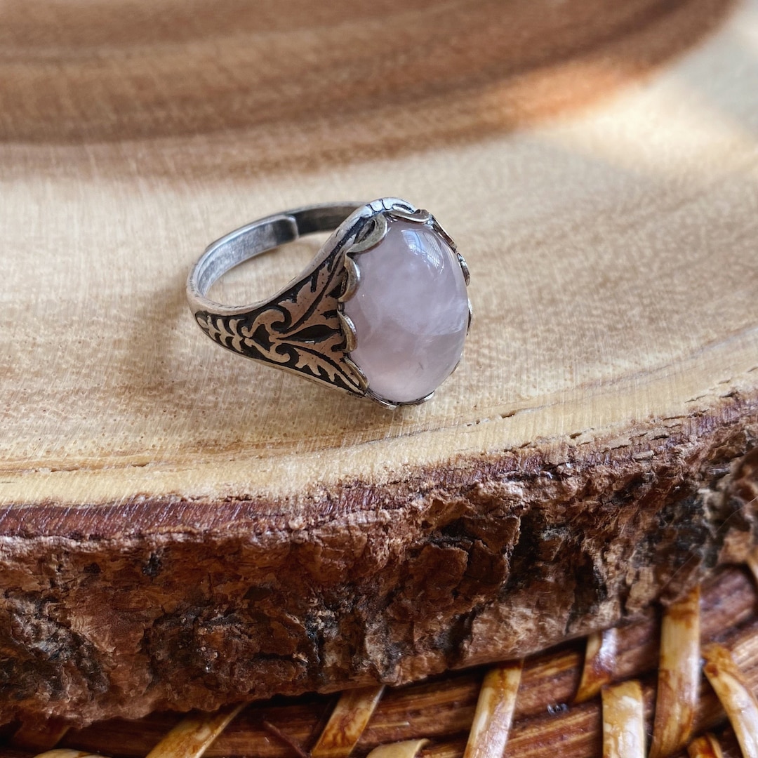 Silver Rose Quartz Ring, Boho Gemstone Jewelry, Self Love Stone, Gift ...