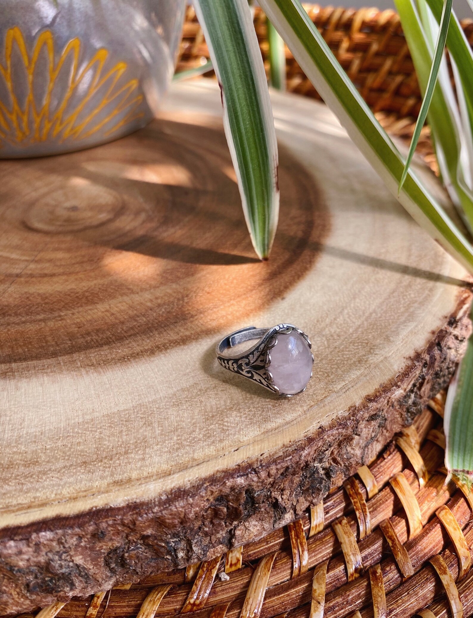 Silver Rose Quartz Ring Boho Gemstone Jewelry Self Love - Etsy