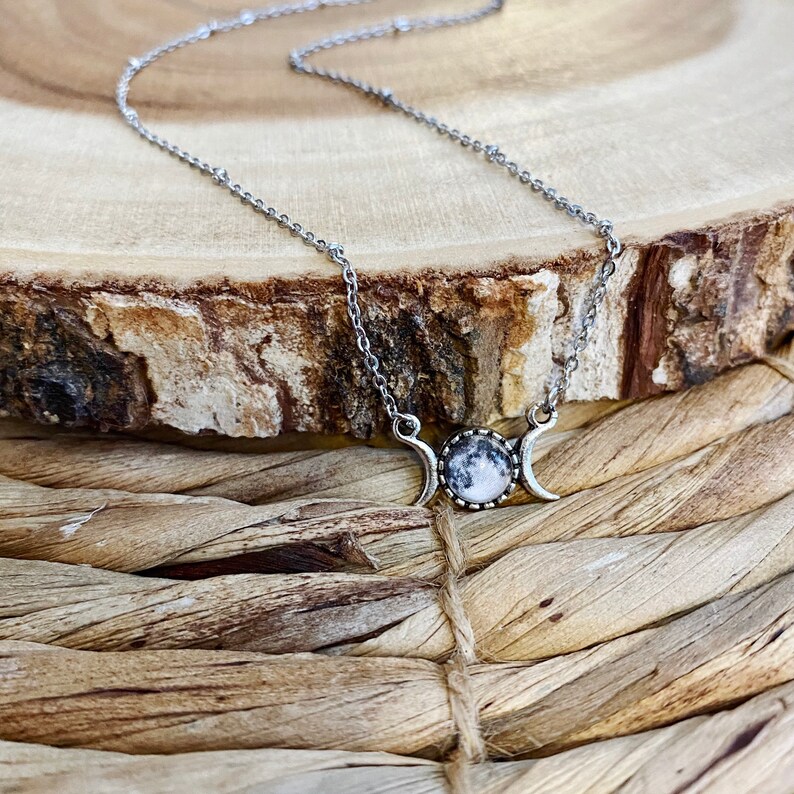 Dainty Triple Moon Necklace, Silver Moon Phase Charm, Celestial Jewelry ...