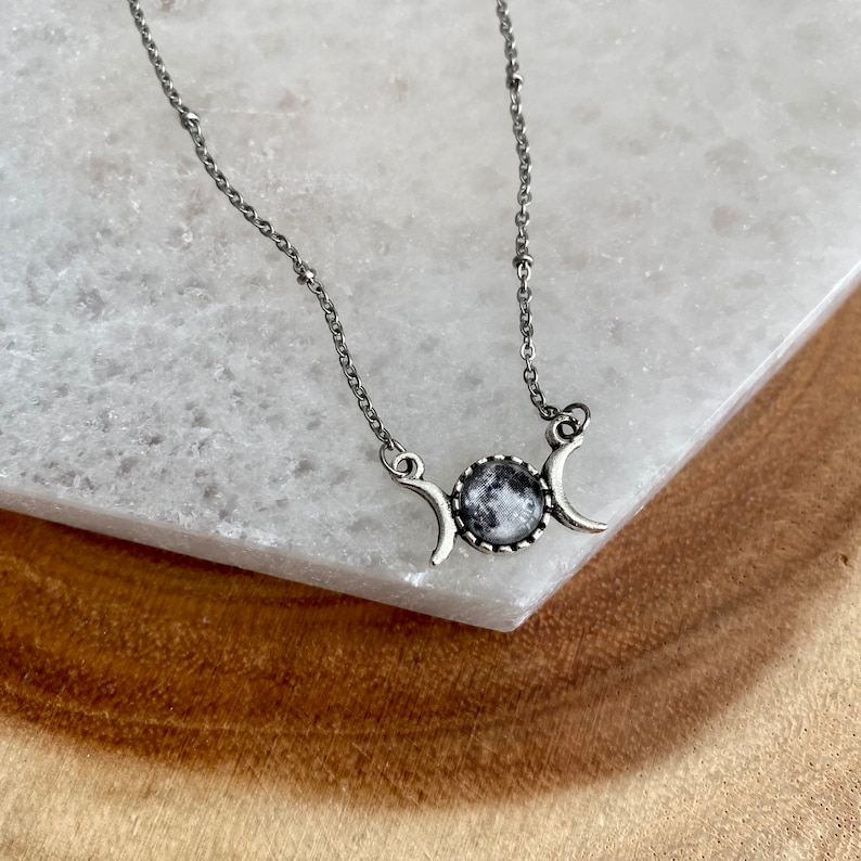 Dainty Triple Moon Necklace, Silver Moon Phase Charm, Celestial Jewelry ...