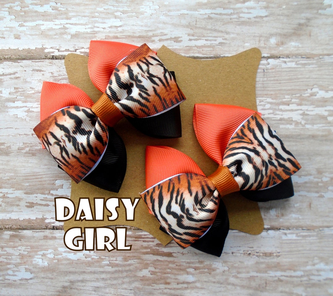 Tiger Stripe Pinwheel Bows, Animal Hair Bows, Zoo Day Hair Bows ...