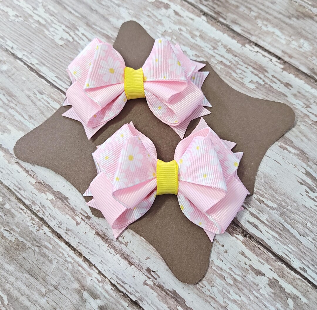 Daisy Sassy Hair Bow Single or Pigtail Set, Spring Easter Cutie Mini ...
