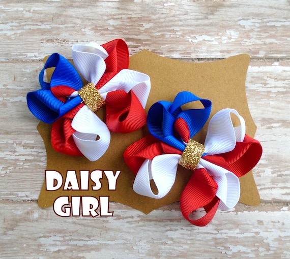 Red White and Blue Fourth of July Octopus Ribbon Pigtail Set - Etsy