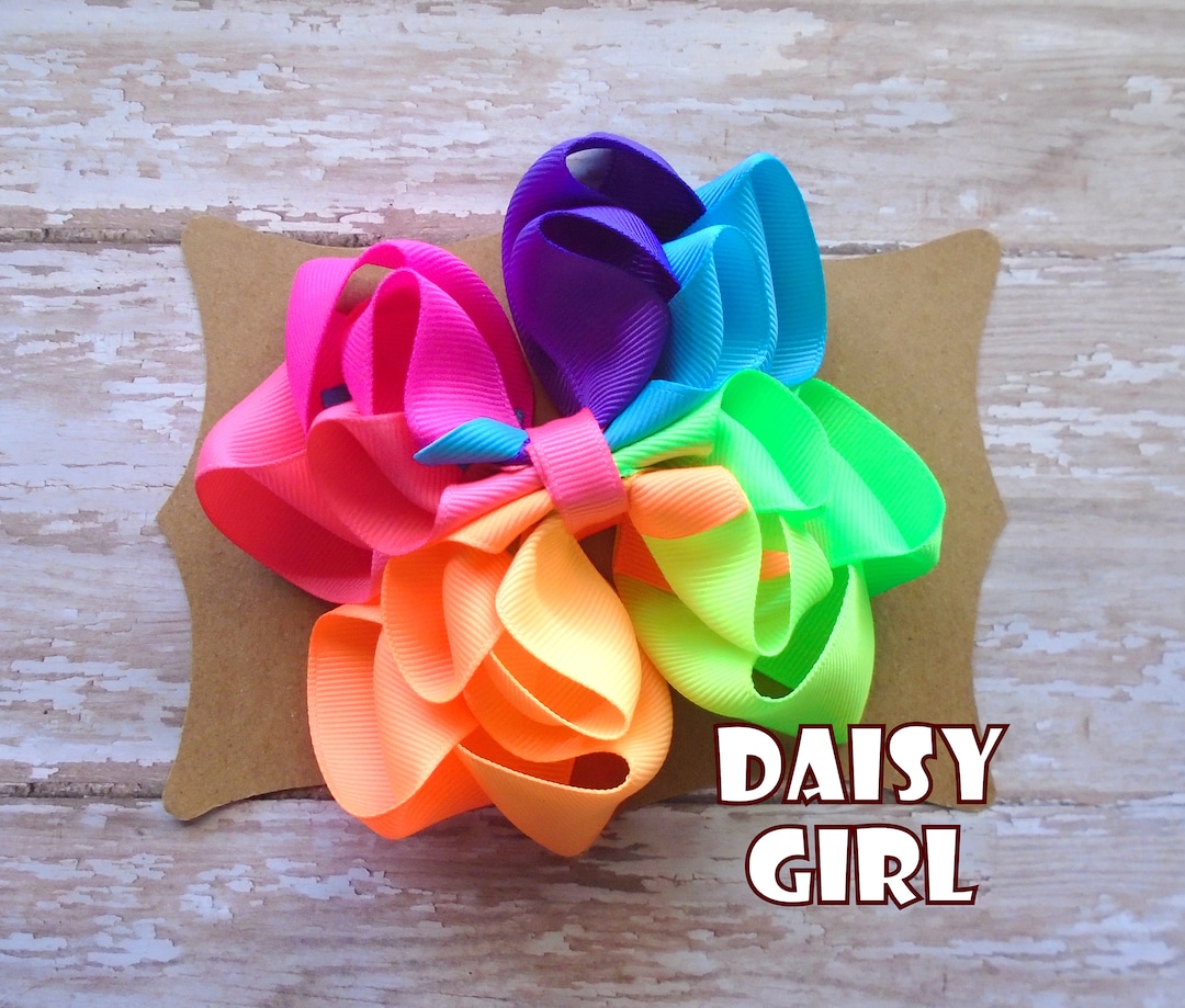 Neon Rainbow Stacked Octopus Ribbon Hair Bow Interchangeable Set, Retro ...