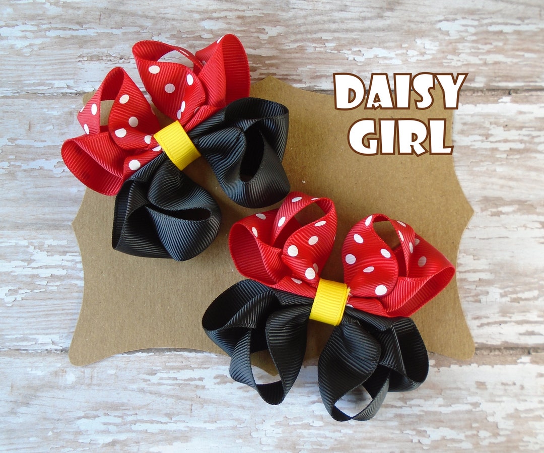 Mouse Octopus Ribbon Hair Bow Pigtail Set, Girls Pigtail Hair Bows ...