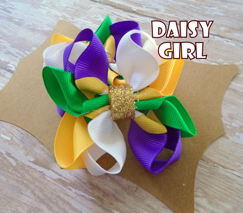 Mardi Gras Octopus Ribbon Hair Bow Pigtail Set or Single Bow, New ...