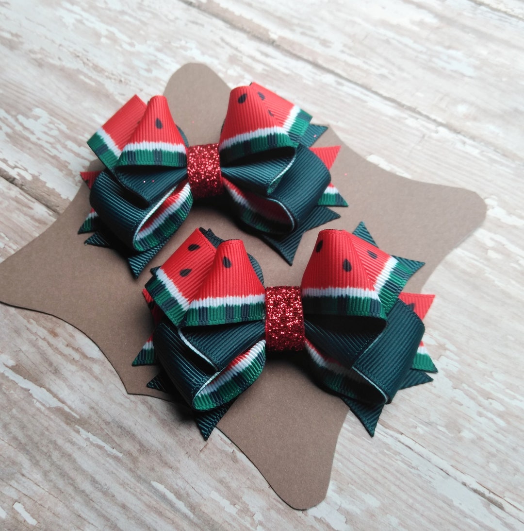 Watermelon Sassy Hair Bow Single or Pigtail Set, Seed Spitting Cutie ...