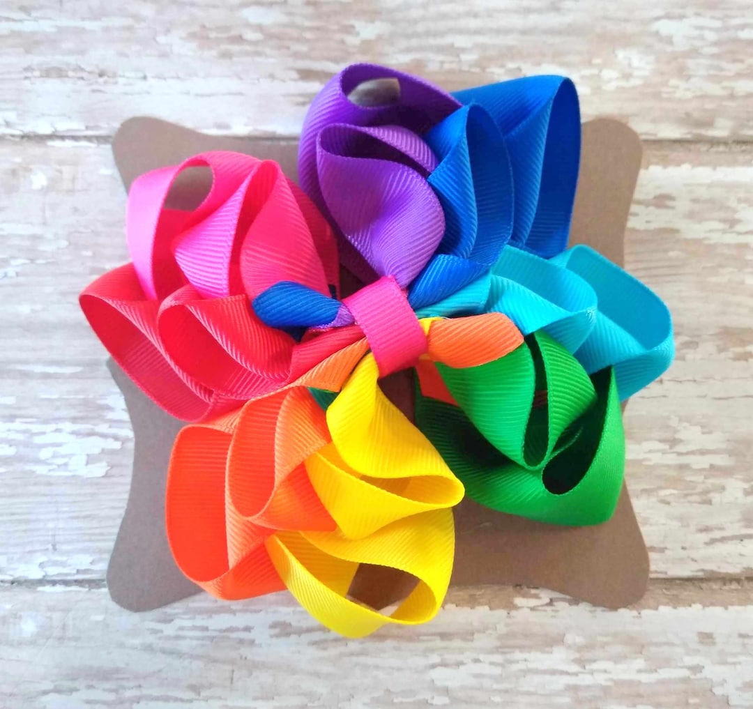 Primary Bright Rainbow Stacked Octopus Ribbon Hair Bow Interchangeable ...
