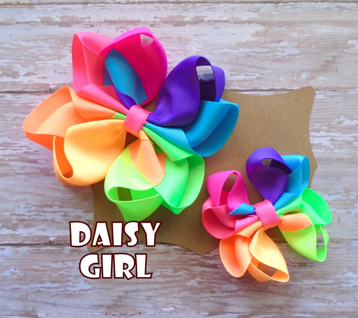 Neon Rainbow Stacked Octopus Ribbon Hair Bow Interchangeable Set, Retro ...
