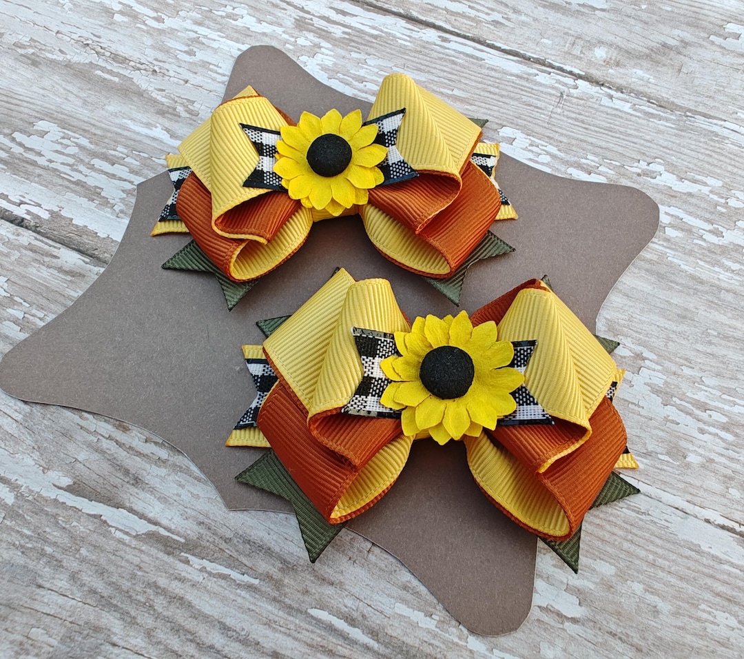 Fall Sunflower Sassy Ribbon Hair Bow Single or Pigtail Set ...
