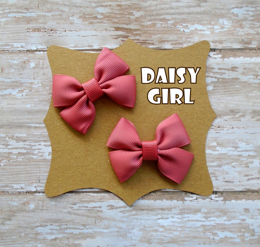 Tiny 2 Inch Cinnamon Rose Ribbon Hair Bow Pigtail Set, Autumn Boutique ...