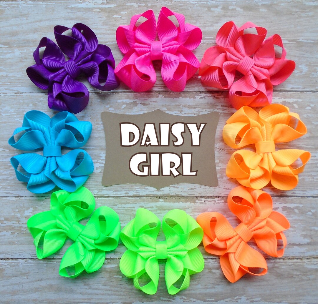 3 Inch Choose One or a Set of 8 Octopus Ribbon Hair Bow Clips, Neon ...
