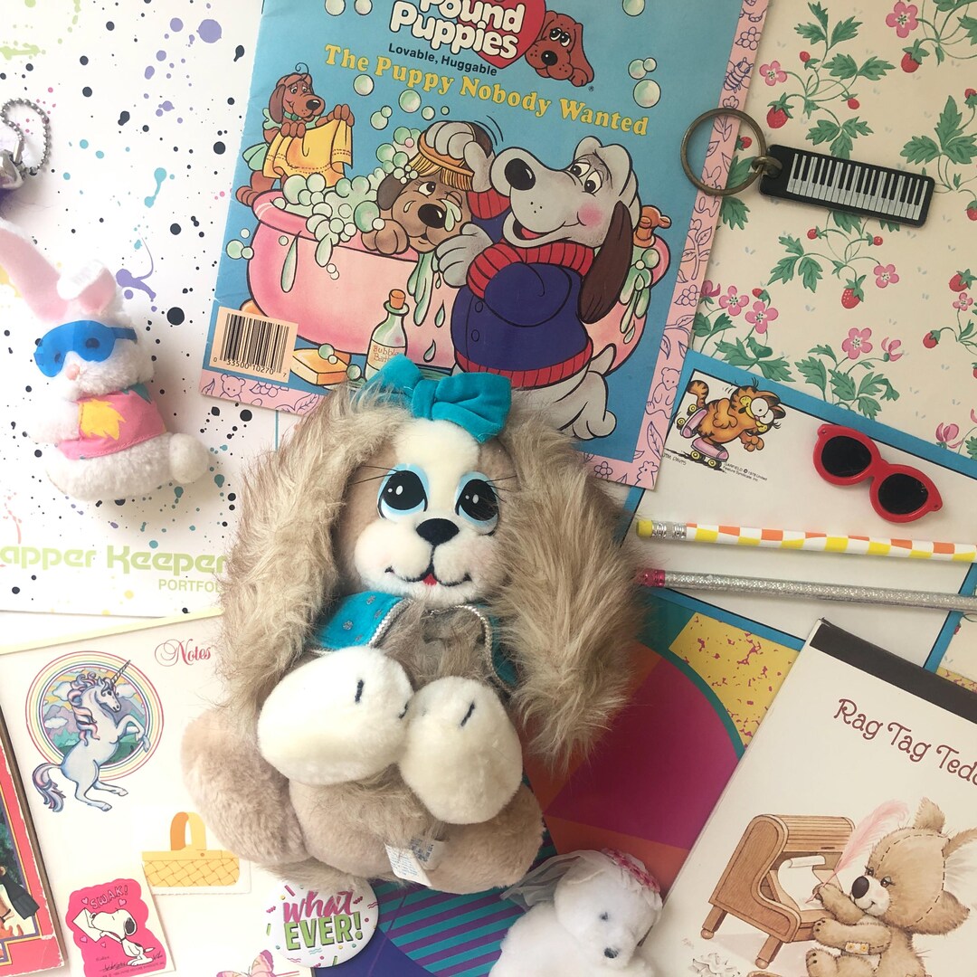Vintage 80s Kid's Memorabilia Collection: Plush Puppy, Books, Keychains ...