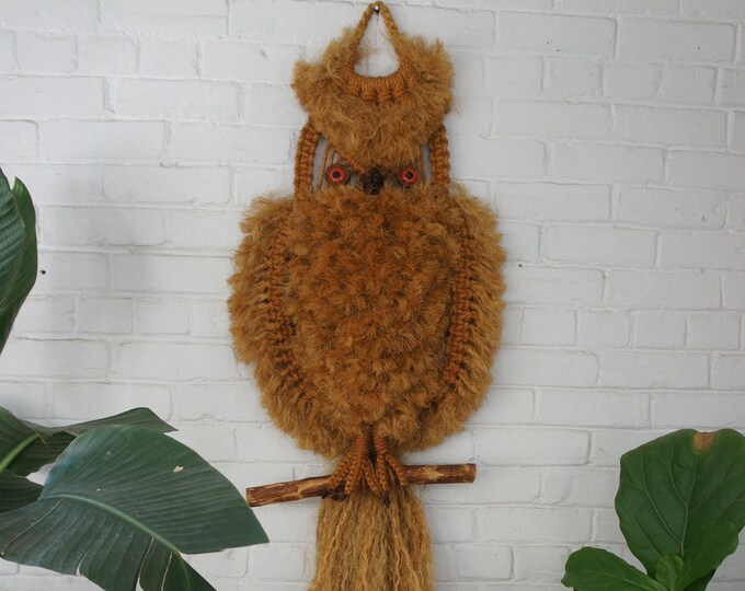 GIANT MACRAME OWL Vintage 1970s Statement Porch Swag, Hand Crocheted ...