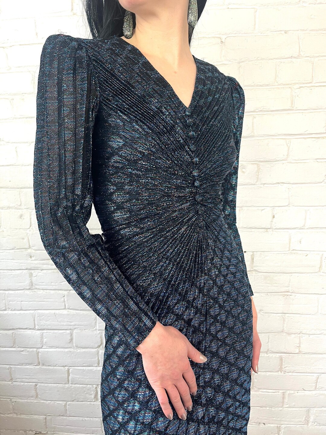 RAINBOW LUREX Vintage 1980s Metallic Jacquard Micro Pleat Trophy Dress ...