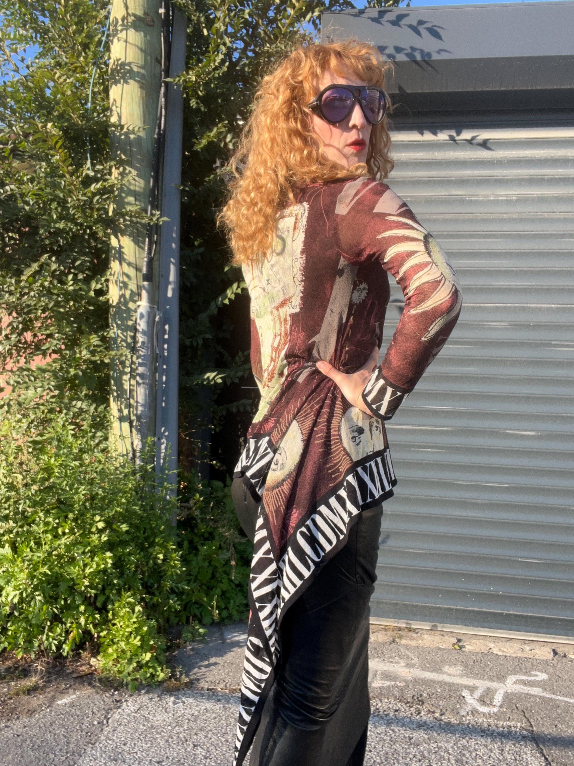 CELESTIAL MESH Vintage 1990s All Over Printed Top With Asymmetrical Hem ...