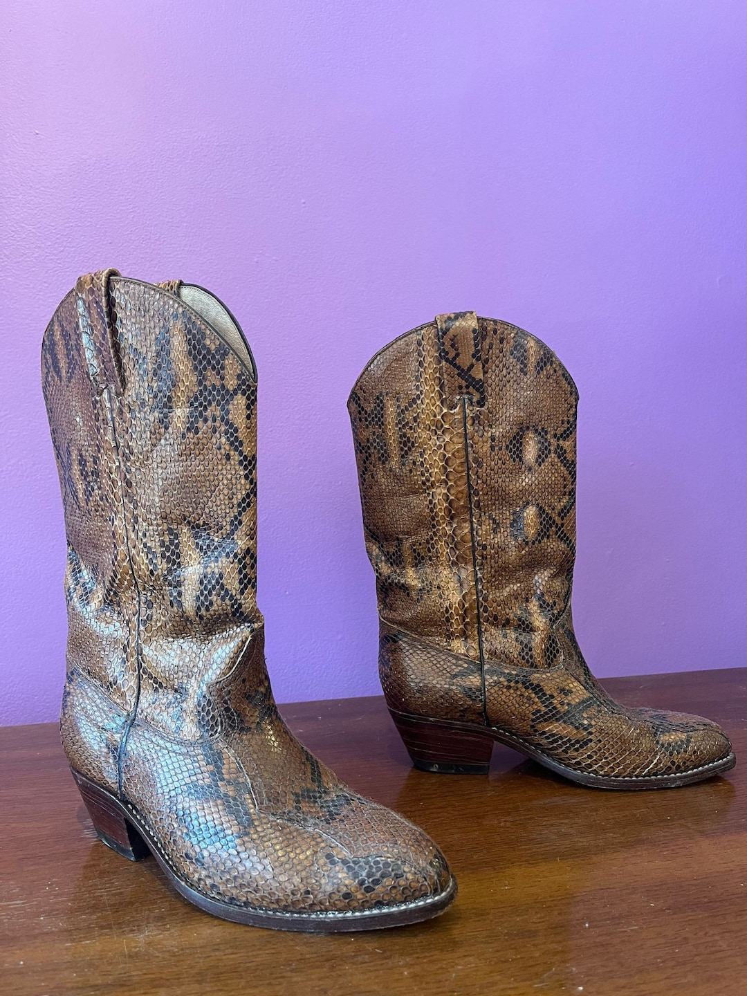 PYTHON COWBOY BOOTS Vintage 1970s Womens Snakeskin Cowboy Boots With ...