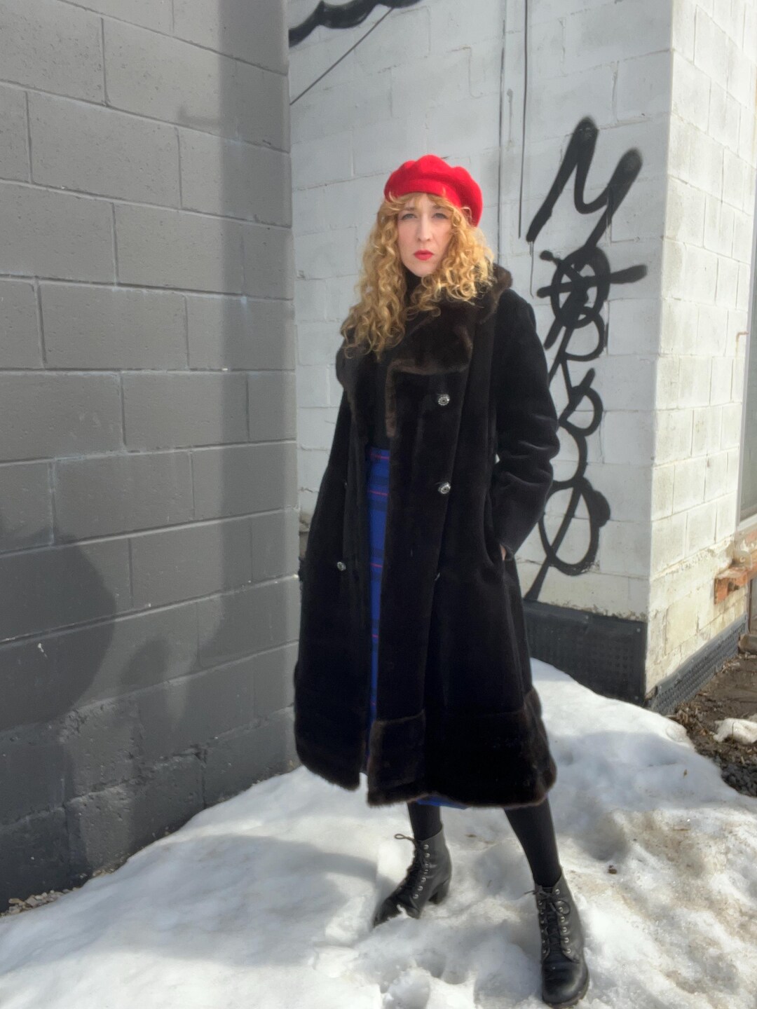 BLACK FAUX MINK Vintage 1960s Luxury Fake Fur Double Breasted Coat ...