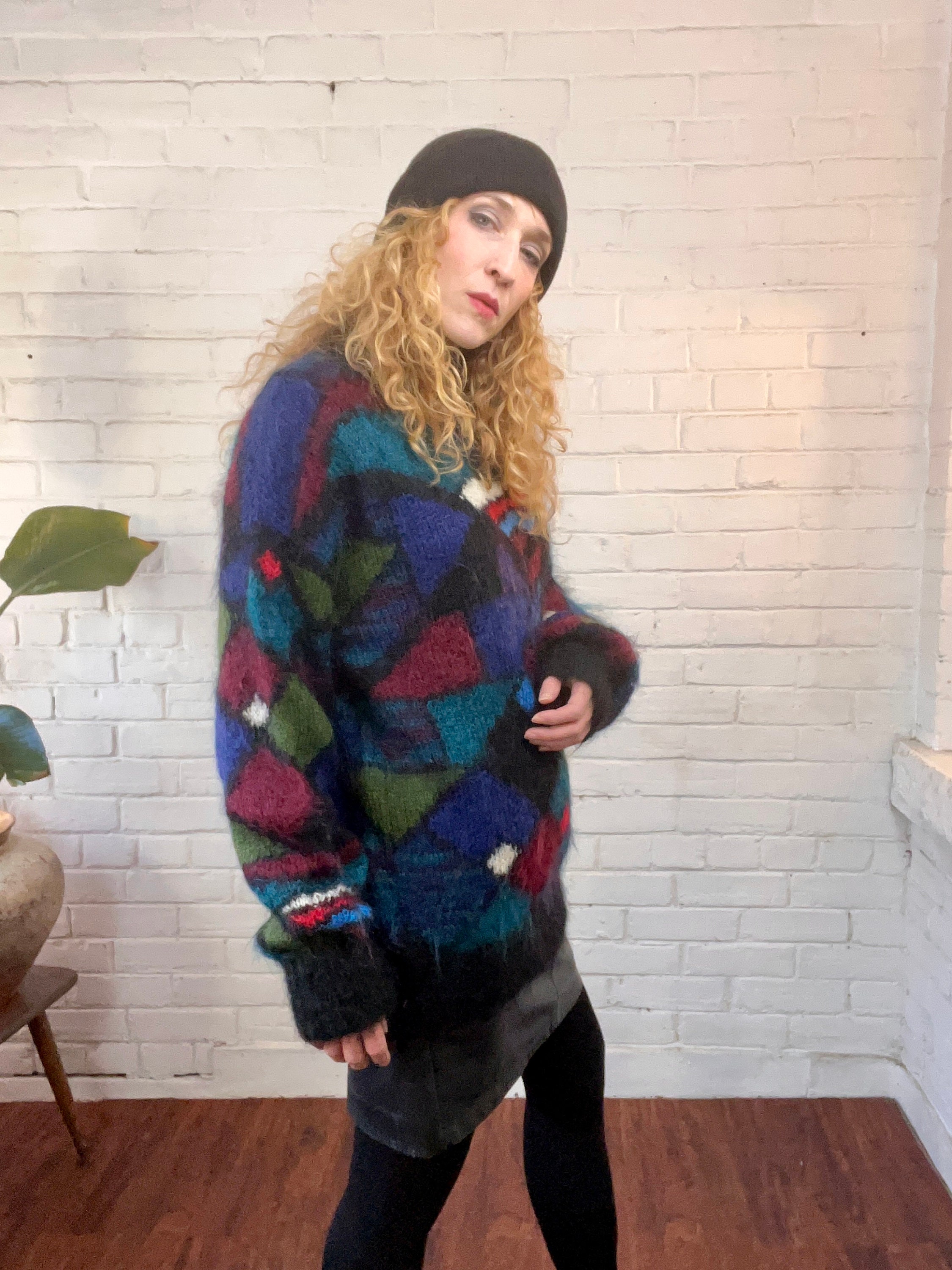 MOHAIR MOSAIC Vintage 1980s 'stained Glass' Abstract Handknit Mohair ...