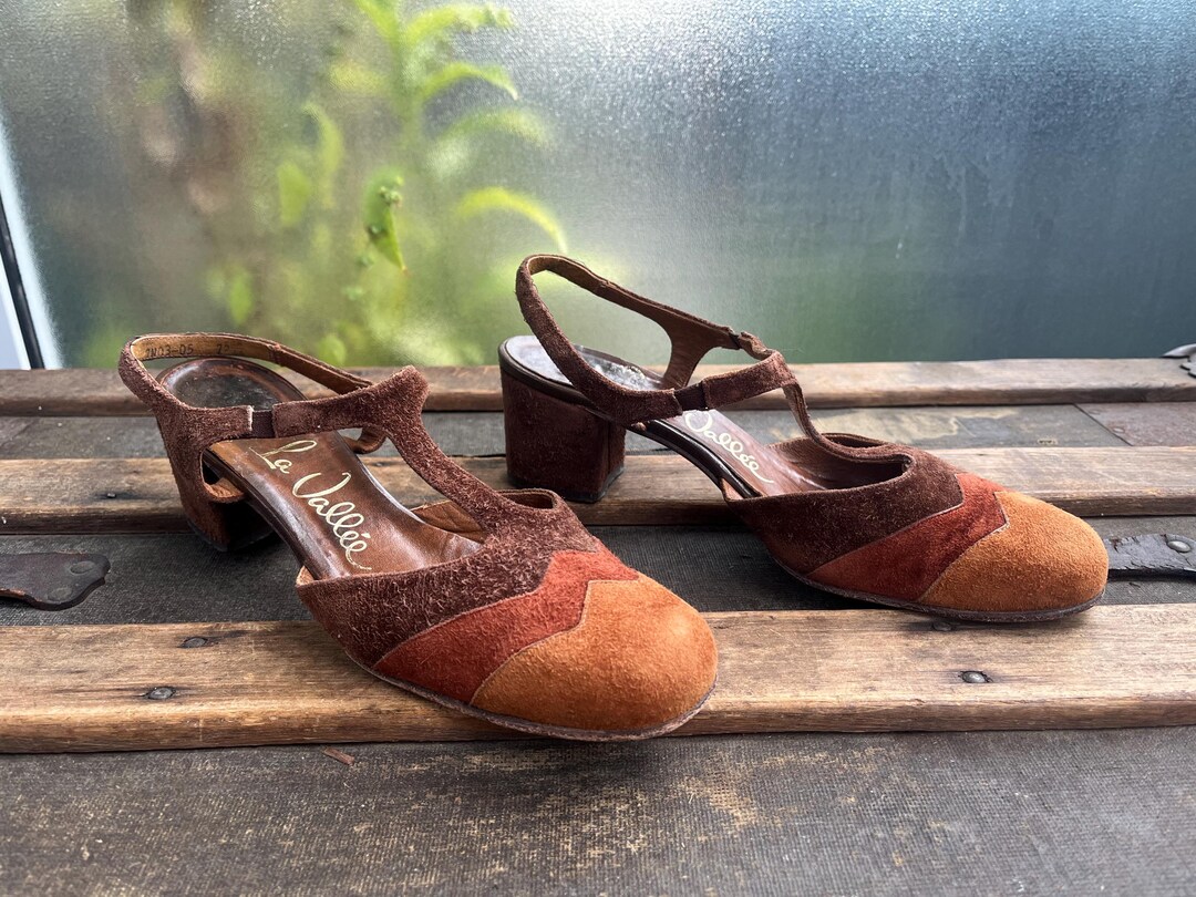 RUST PATCHWORK SUEDE Vintage 1960s Mod T Bar Mary Jane Pumps, by La ...