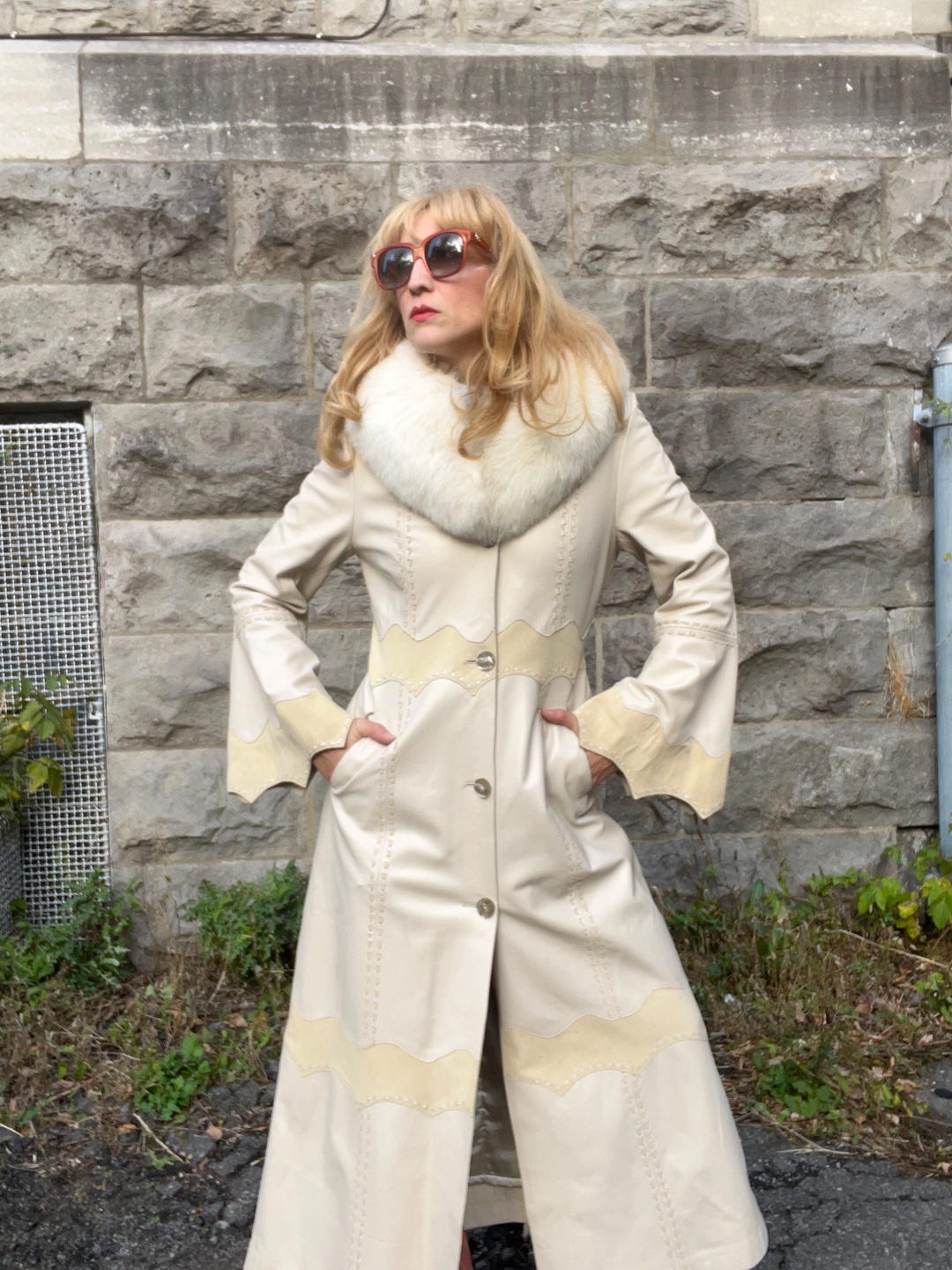 PATCHWORK LEATHER Doe Skin & Cream Lamb Leather Trench With Arctic Fox ...