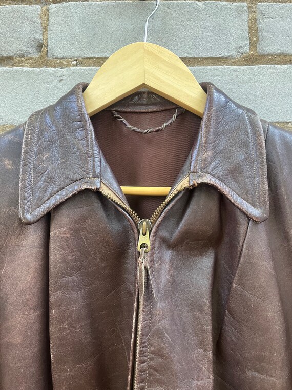 HORSE HIDE LEATHER Vintage 1930s Zip-Up Brown Leather… - Gem
