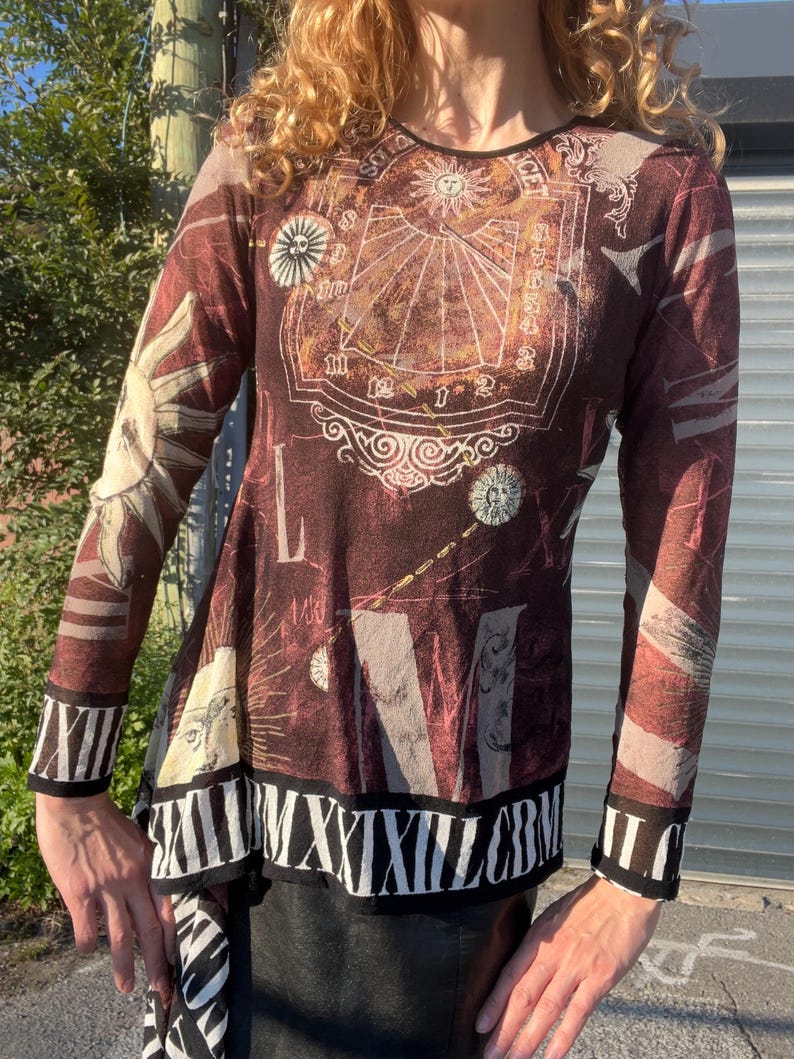 CELESTIAL MESH Vintage 1990s All Over Printed Top With Asymmetrical Hem ...