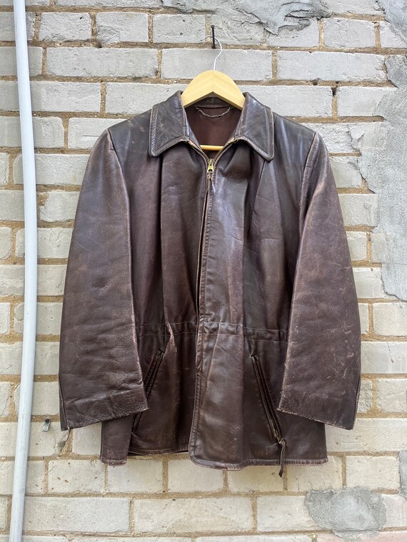 HORSE HIDE LEATHER Vintage 1930s Zip-Up Brown Leather… - Gem