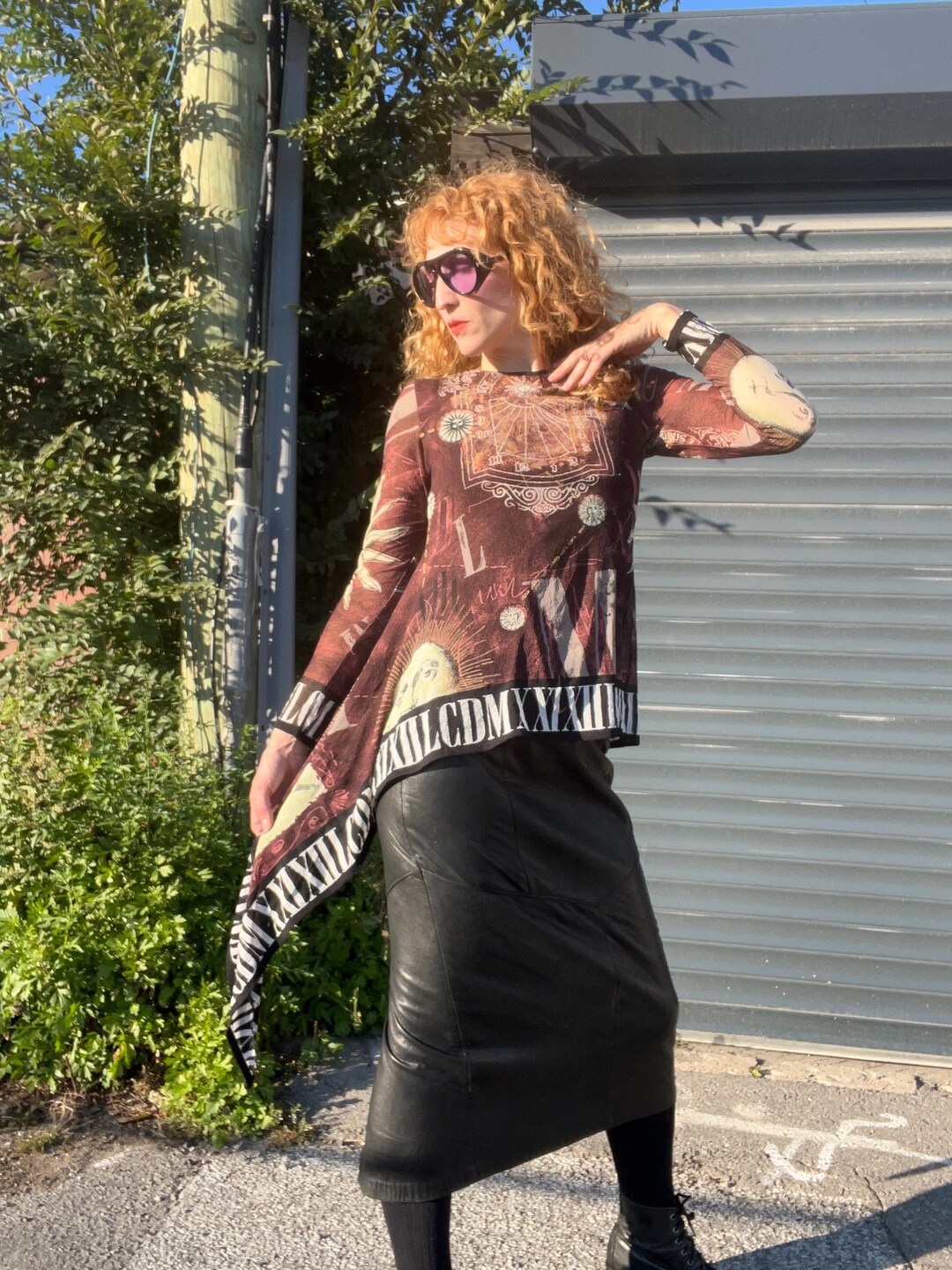 CELESTIAL MESH Vintage 1990s All Over Printed Top With Asymmetrical Hem ...