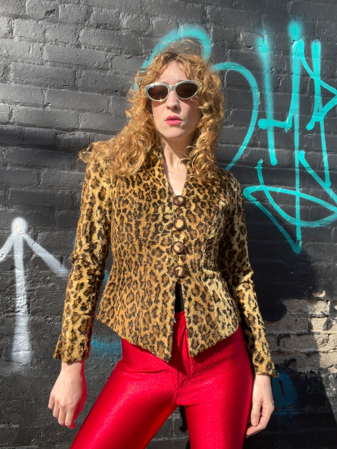 TADASHI Vintage 1980s Glam Leopard Print Faux Fur Blazer, Fitted ...