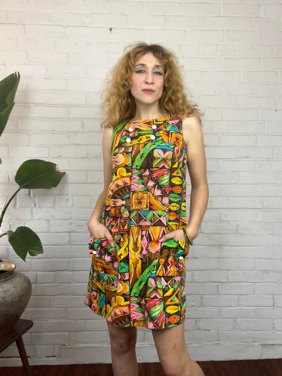 NEON KAPA PRINT Vintage 1960s Mod Hawaiian Cotton Sundress in ...
