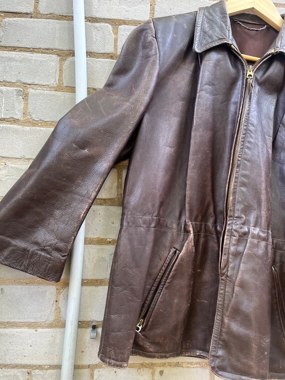 HORSE HIDE LEATHER Vintage 1930s Zip-Up Brown Leather… - Gem