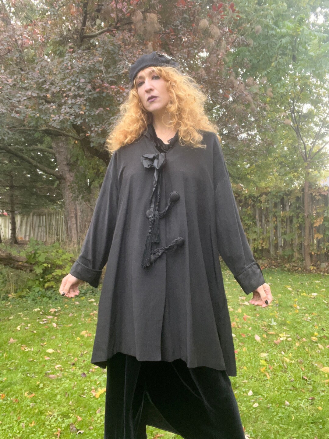 DECO SMOCK JACKET Vintage 1920s Black Gabardine Coat With Draped Drop ...